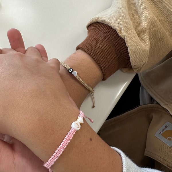 Set of 2 Personalized Initial Bracelets With Colorful Heart | Custom Matching Bracelets for ...