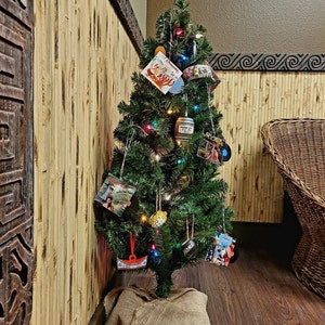 Tiki Christmas Tree Ornament Set Mele Kalikimaka Mini Hawaiian Record ...