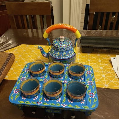 Hand Painted Tea Set for Serving Tea Indian Tea Pot, Tea Set, Tea ...