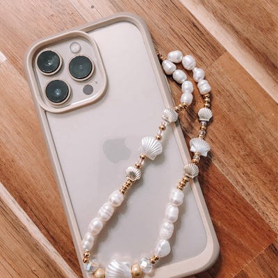Glam Clam Golden Beach Themed Cell Phone Charm Freshwater Pearls Gold ...