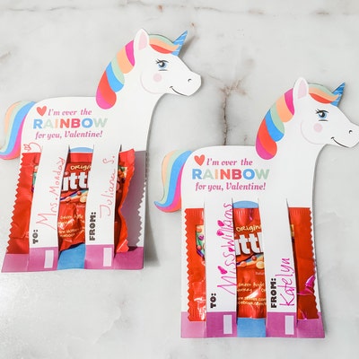 Rainbow Unicorn Valentines Printable DIY Instant Download Skittles ...