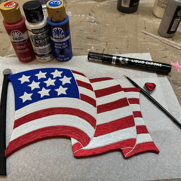 American Flag DIY, Patriotic U.S. Flag Waving Unfinished Wood Cutout ...