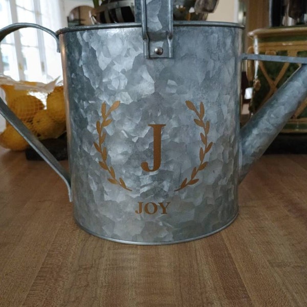 Personalized Laurel Initial Metal Watering Can – Custom Name Garden ...