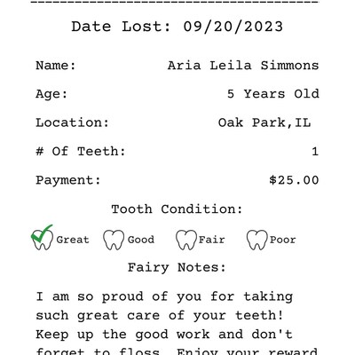 Editable Tooth Fairy Receipt Printable Certificate First Tooth Lost ...