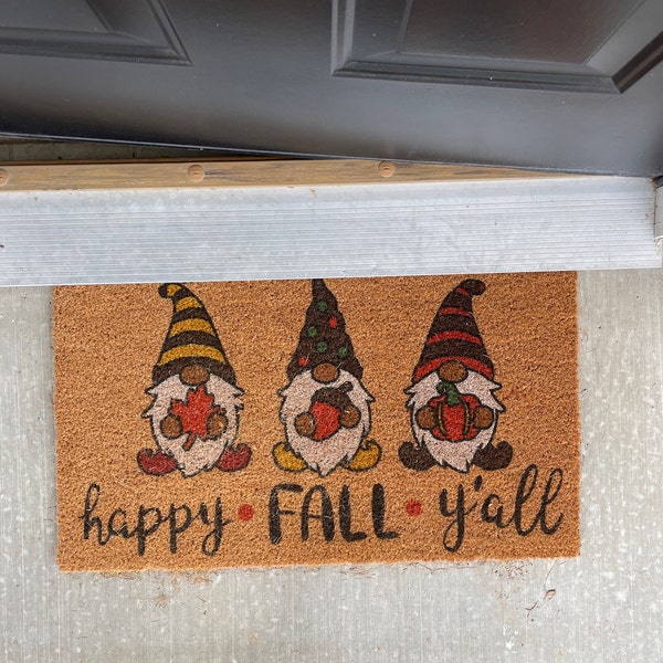 Happy Fall Y'all, Gnome Coir Door Mat, Welcome Mat, Front Door Mat ...