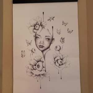 Split mouth Girl with sharp teeth surreal unusual wall art | Etsy