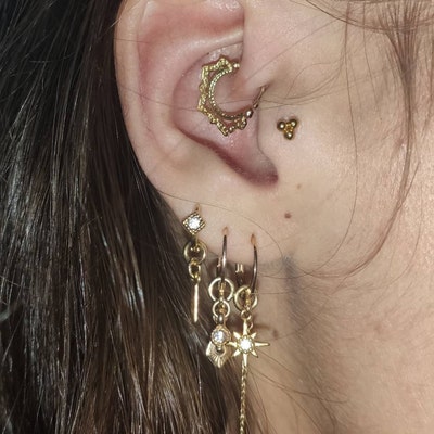 Lotus Ear Piercing, Gold Tragus Earring, Helix Piercing, Tragus Hoop ...