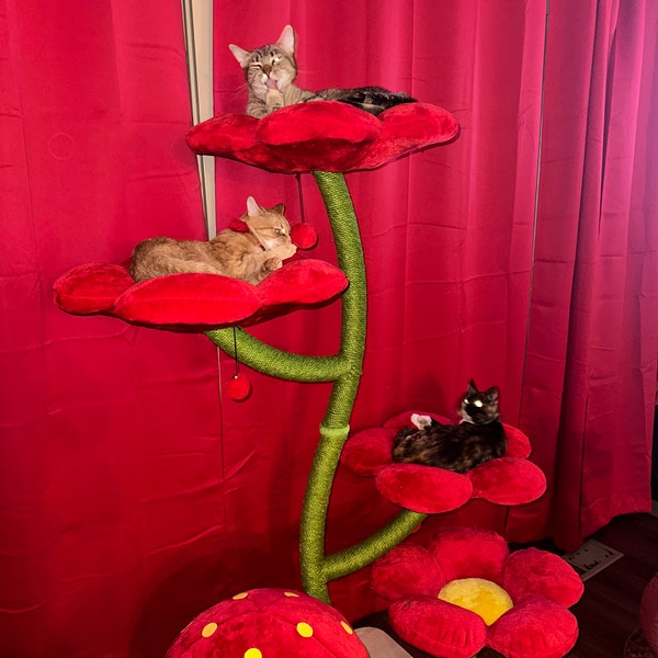 EDEN Wood Floral Cat Tree Tower, Wooden Cat Tower, Modern Cat Climbing ...
