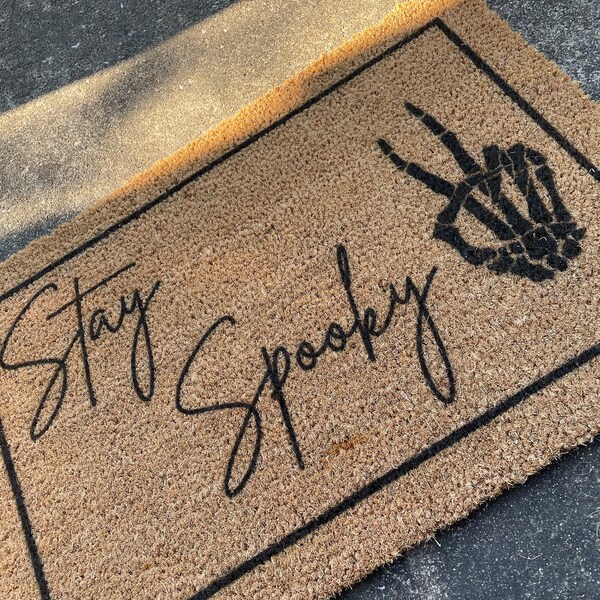 Stay Spooky Doormat, Skeleton Peace Sign, Halloween Doormat, Fall ...