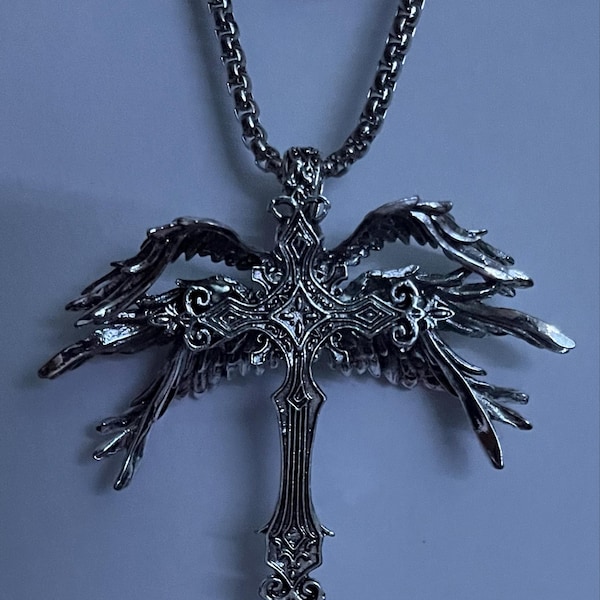 Vivid Angel Wing Cross Necklace , Seraph Cross Pendant , Metal Gothic ...