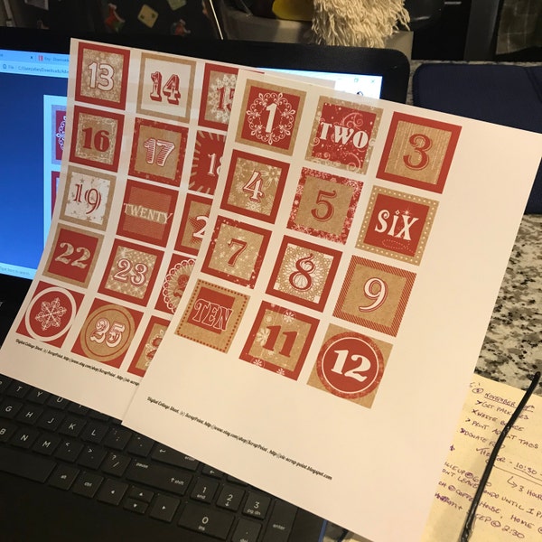 Printable DECEMBER DAILY NUMBERS Red 3, 2, 1.5 or 1 Inch, Advent ...