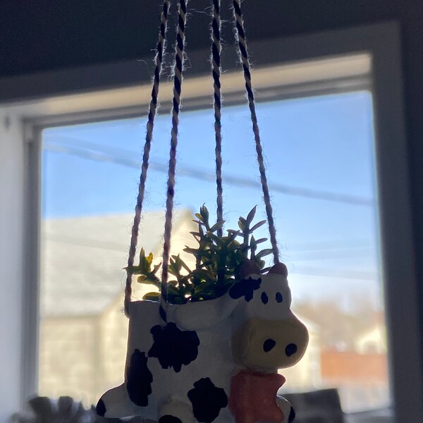 Cow Rear View Mirror Mini Planter Small Pot With Faux Plant for Car ...