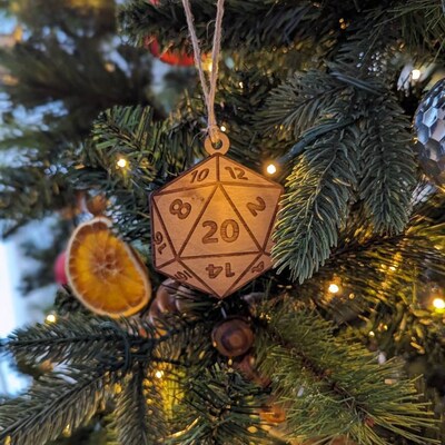 D20 Wooden Christmas Ornament, 20 Sided Die Ornament, Dnd, Dungeons and ...
