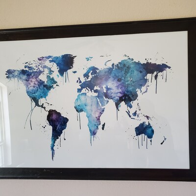 Watercolor Map of the World Map, Paint Splashes Map, Art Print 3037 - Etsy