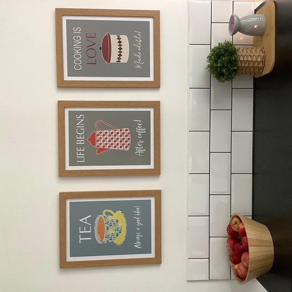 Kitchen Print Set - Kitchen Wall Art - Set of 3 - A4 & A3 Sizes ...