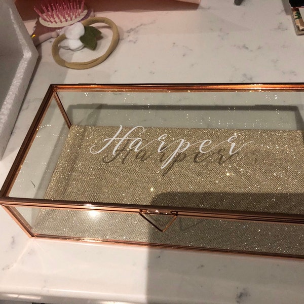 Personalized Glass Jewelry Box - Script Custom Name - Rose Gold - Gifts ...