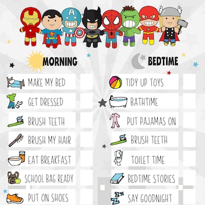 Kids Morning Bedtime Routine Charts Printable Checklist Instant ...