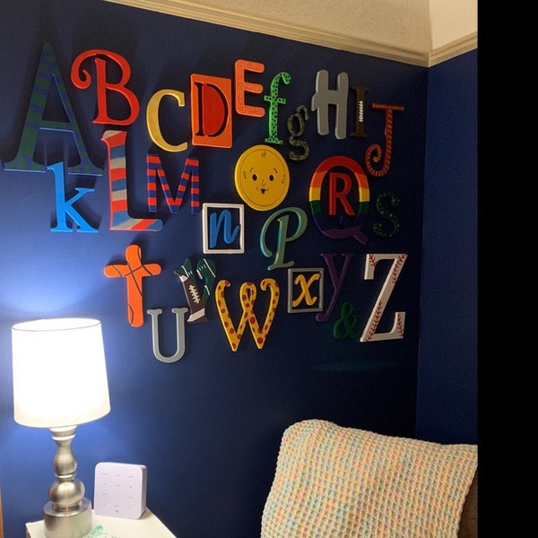 Wooden Alphabet Letters Set, PAINTED Wooden Letters, Wall Hanging ...