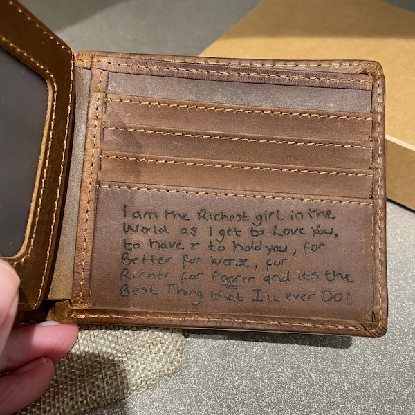 Handwriting Men's Wallet, Engraved Memorial Signature Wallet, Groomsmen ...
