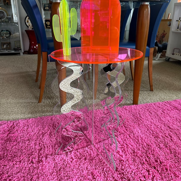 Neon Acrylic Coffee Table | Wavy Leg Design and Mirror Accents Pop Art ...