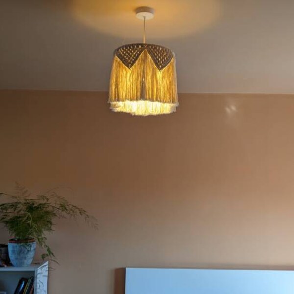 Natural Jute Lampshade, Jute Drum Pendant, Jute Table Lamp, Bohemian ...