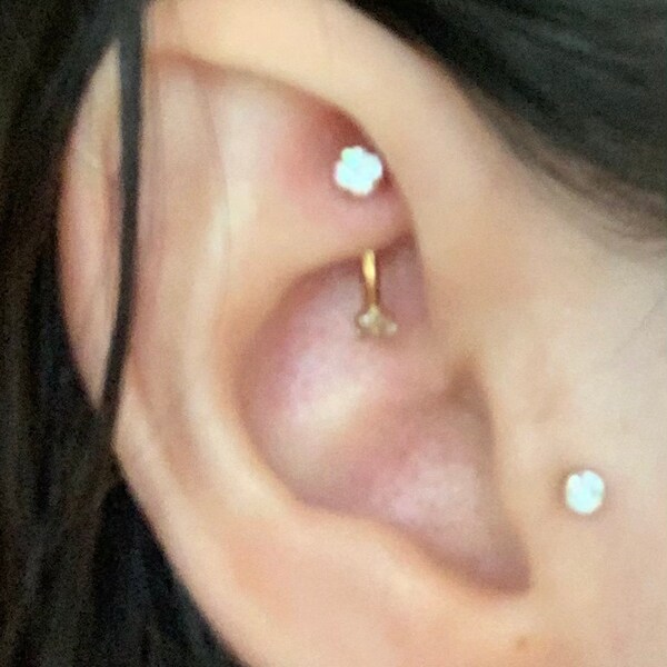 Gold/silver Diamond Rook Piercing Curved Barbell, Cubic Zirconia Rook ...