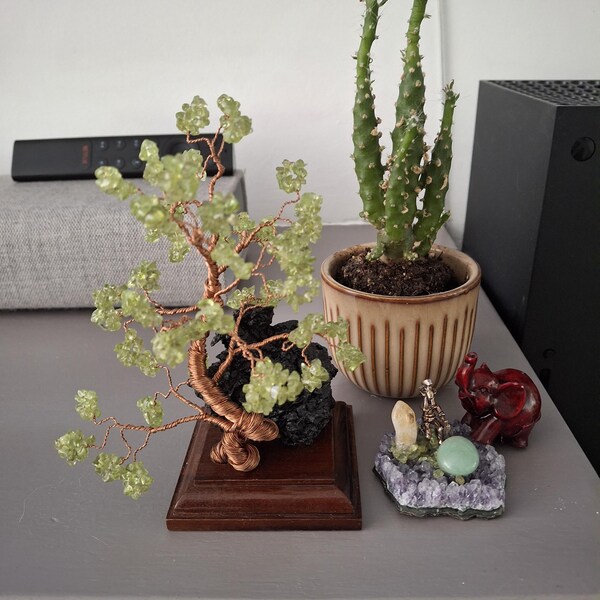 Peridot Gemstone Tree - Windswept Peridot and Lapis Bonsai Canary ...