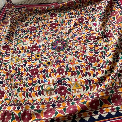 Indian Hand Embroidered Gujarati Tapestry Vintage Boho Banjara Wall ...