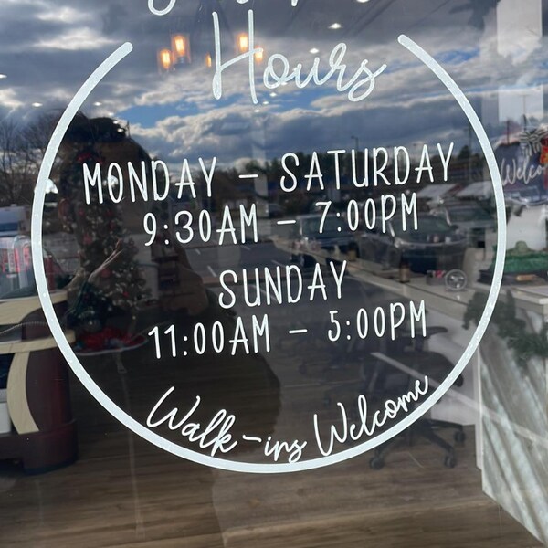Business Opening Hours Decal or Static Cling - Open to Close - Hours of ...