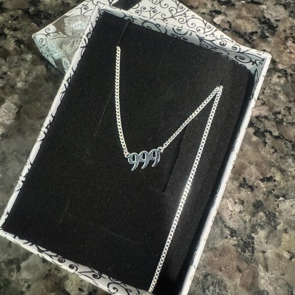 Angel Number Necklace With Curb Chain, Sterling Silver Lucky Date ...