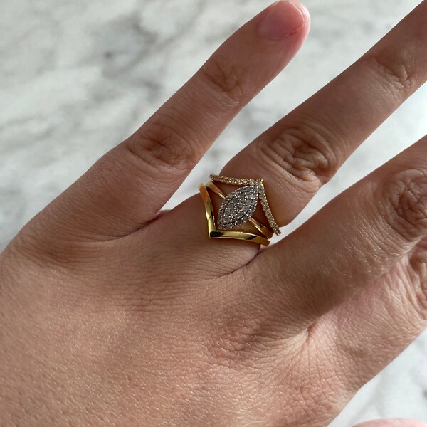 V Ring Set, Stacking Ring, Chevron Ring, Minimalist Ring, Wedding Band ...