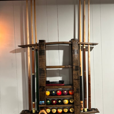 Pool Cue Rack/whiskey Barrel Wood/8 Ball Pool/wall Mounted Pool Cue ...
