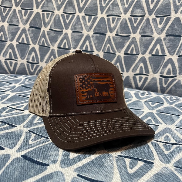 Richardson 112 Leather Patch Hat, Cattle Cow Tags, American Flag Cow ...
