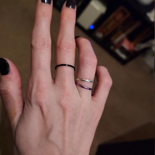 Super Thin Black Silver Stackable Ring(s), Black Ring, Stack Rings ...