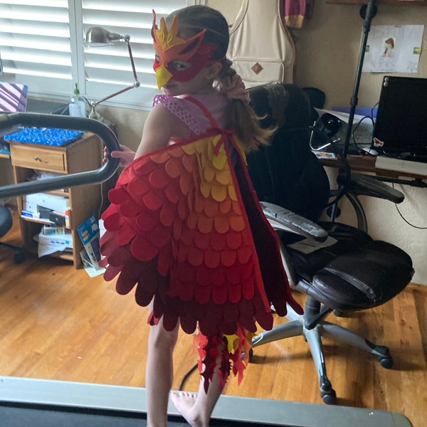 Phoenix Costume Set, 3 Piece / Felt Mask, Flappable Wings and Fiery ...