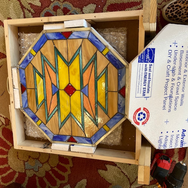 Octagon Stained Glass Window Panel - Navajo Southwestern - Vintage ...