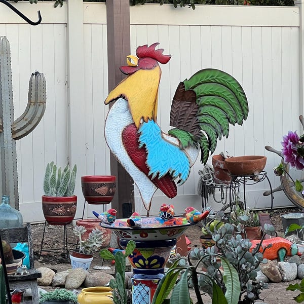 GIANT 5 Ft Tall Rooster Metal Statue Garden Art Yard Chicken - Etsy