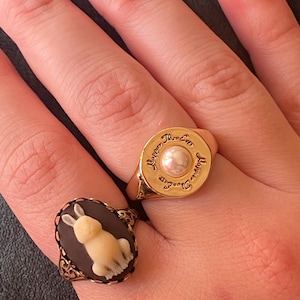 Rabbit Cameo Ring Antique Brass or Silver Vintage Style - Etsy