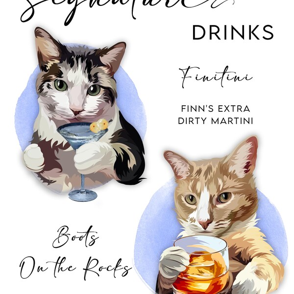 Personalized Drink Menu With Cat Theme for Weddings | Whisker Sour ...