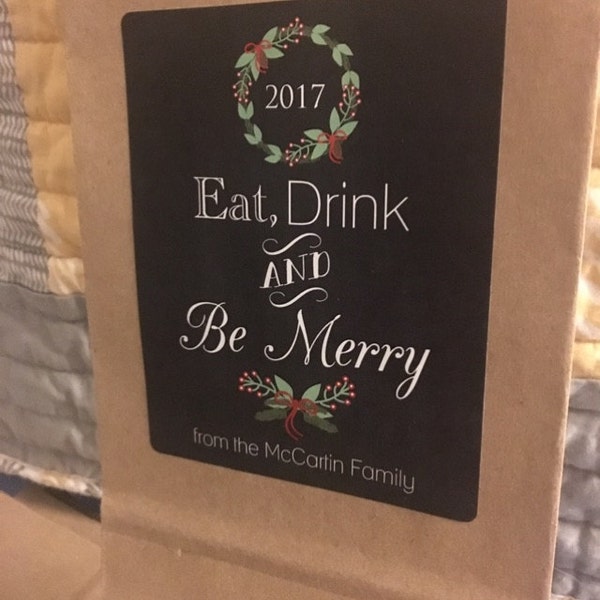 Eat Drink and Be Merry Christmas Wine Labels Holiday Chalkboard Style ...