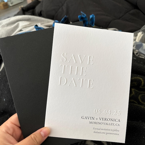 Blind Embossed Save the Date Card, Minimalist Invitation, Luxury ...