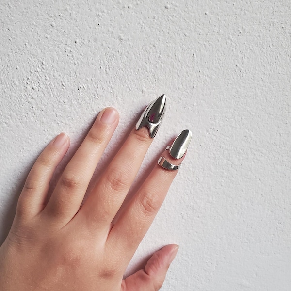 2 Fingertip Rings Fingernail Art Trendy Open Adjustable Rose Design ...