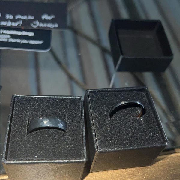 4mm Black Meteorite Sandblasted Wedding Ring, Black Obsidian ...