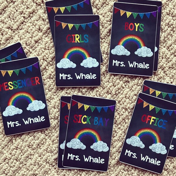 Rainbow Chalkboard Theme Classroom Hall Passes for Teachers ...