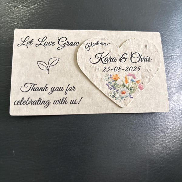 Large Personalized Flower Seed Paper Heart Wedding Favor Plantable Seed ...