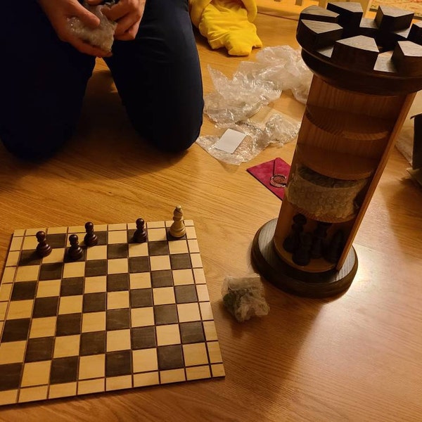 Handmade Wooden Chess Set in the Form of a Rook. Chess Tower. Playfield ...