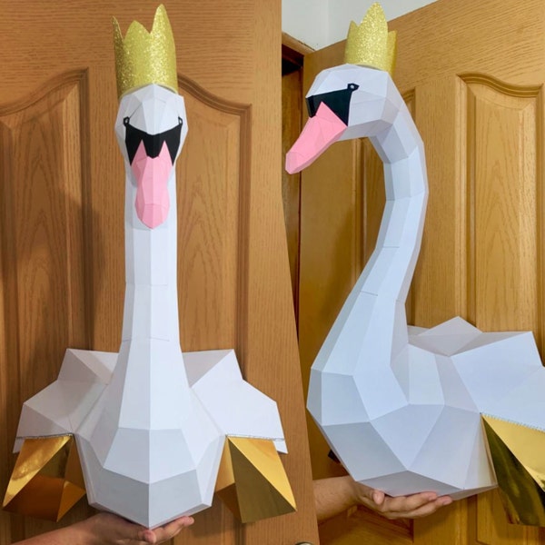 Papercraft Swan, DIY Paper Craft Model, PDF Template Kit, Low Poly ...