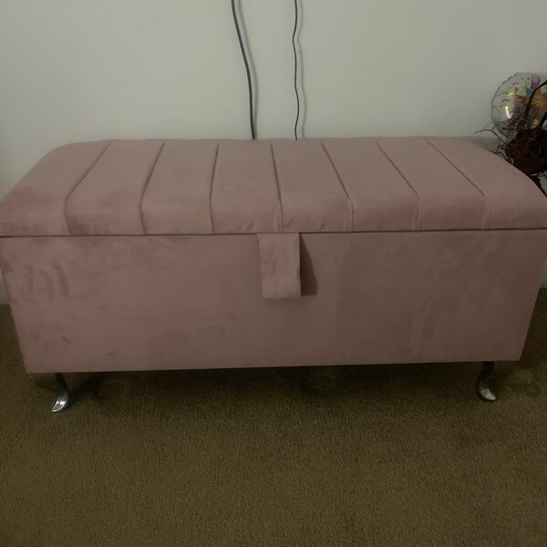 Ottoman Storage Box Engineered Wood Panel Style Luxurious Plush Velvet ...