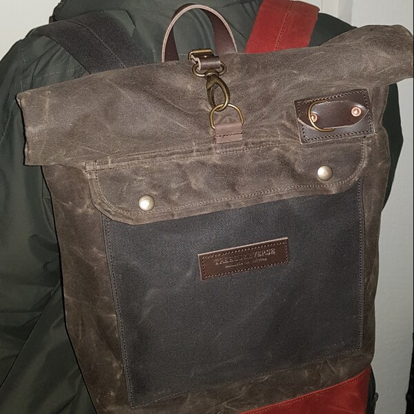 Waxed Canvas Rucksack / Waterproof Backpack With Roll up Top and Double ...