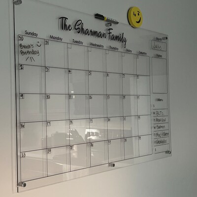 PERSONALIZED Acrylic Family Planner Dry Erase Calendar - Etsy